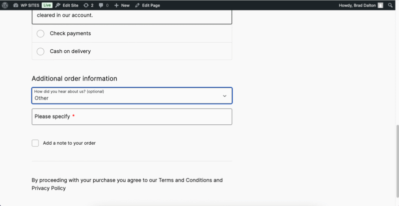 Add Conditional Field to Order Information Block Using Block Checkout